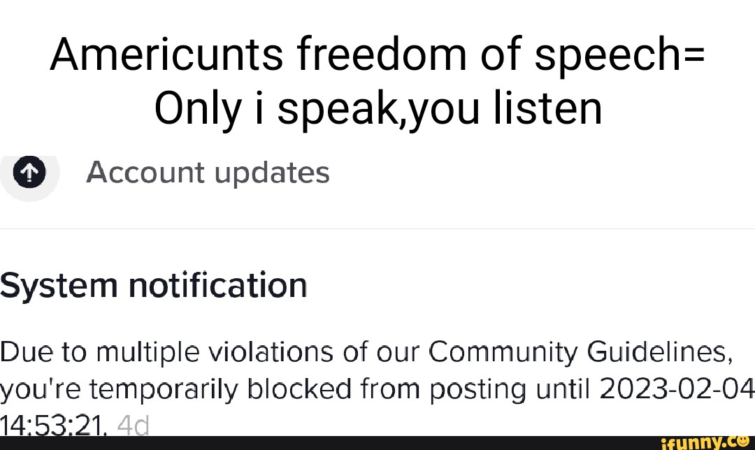 Americunts freedom of speech= Only i speak,you listen Account updates ...
