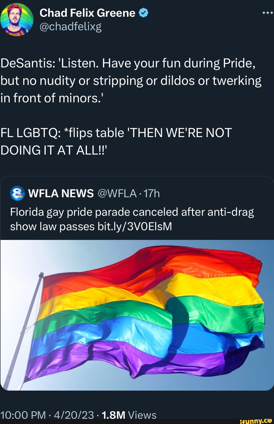 Chad Felix Greene DeSantis: 'Listen. Have your fun during Pride, but no ...