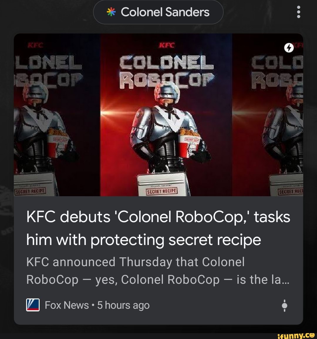 FIe Colonel Sanders KFC debuts 'Colonel RoboCop,‘ tasks him with ...