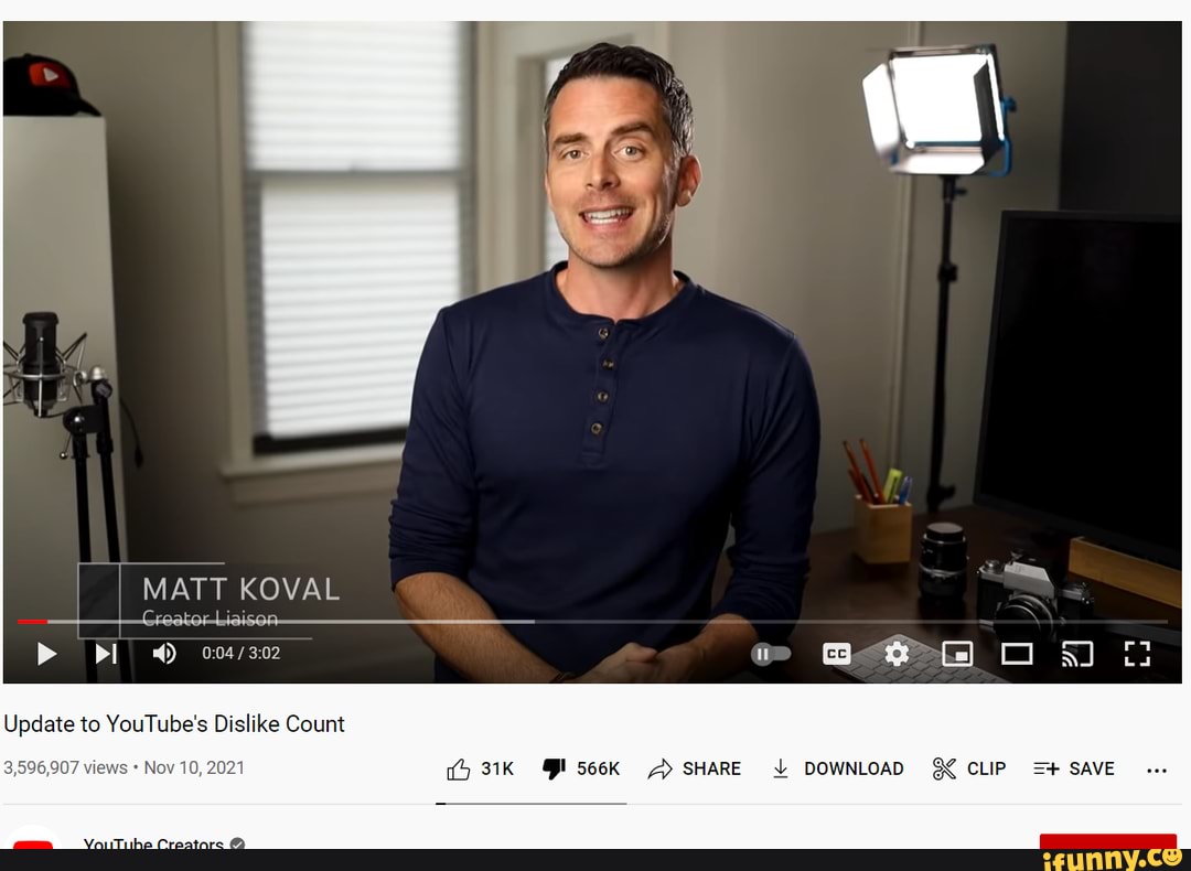 MATT KOVAL Creator Update to YouTube's Dislike Count 3,596,907 views ...