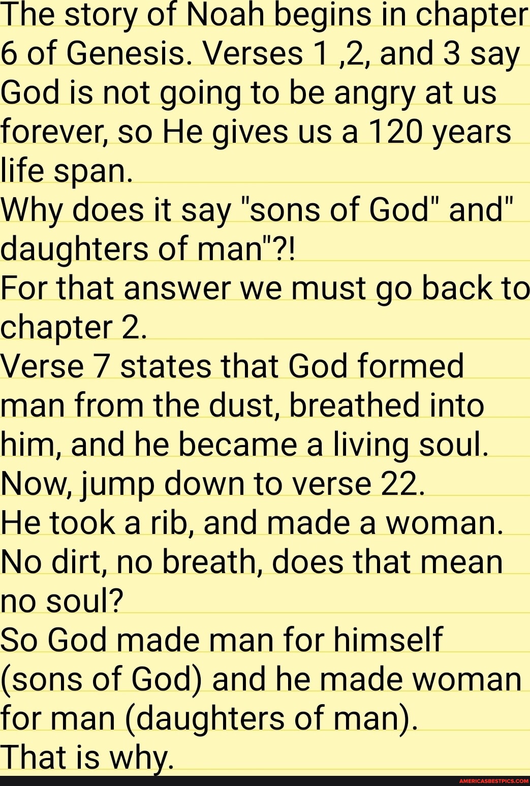 The story of Noah begins in chapter 6 of Genesis. Verses 1 ,2, and 3 ...