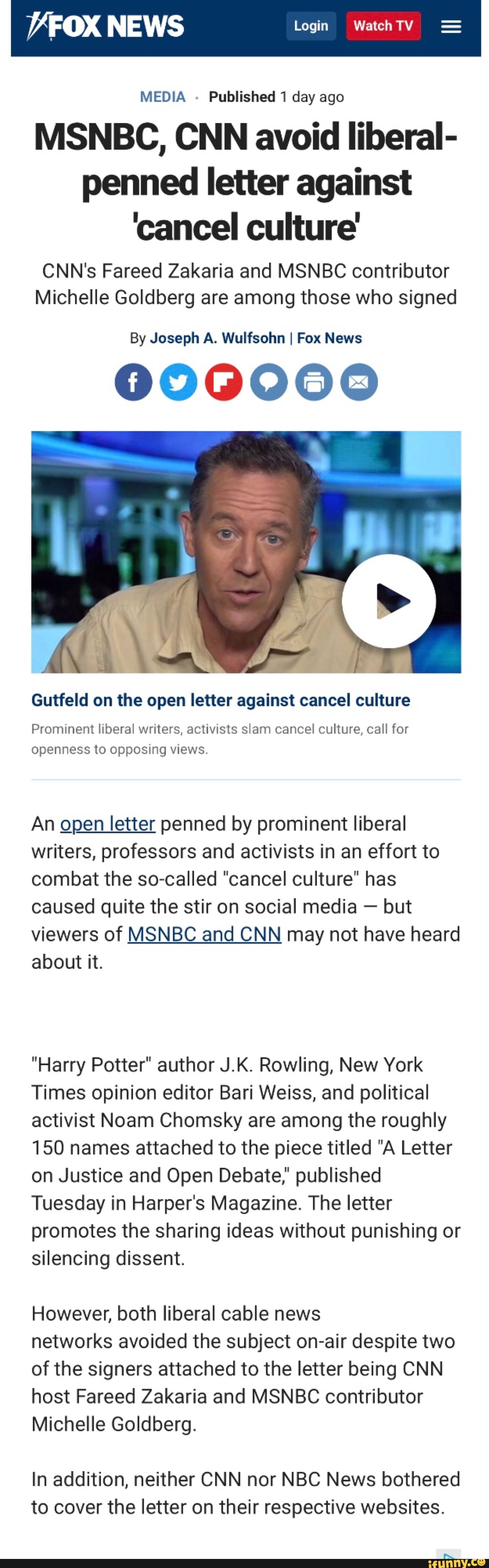 MSNBC, CNN avoid liberal- penned letter against 'cancel culture' CNN's ...