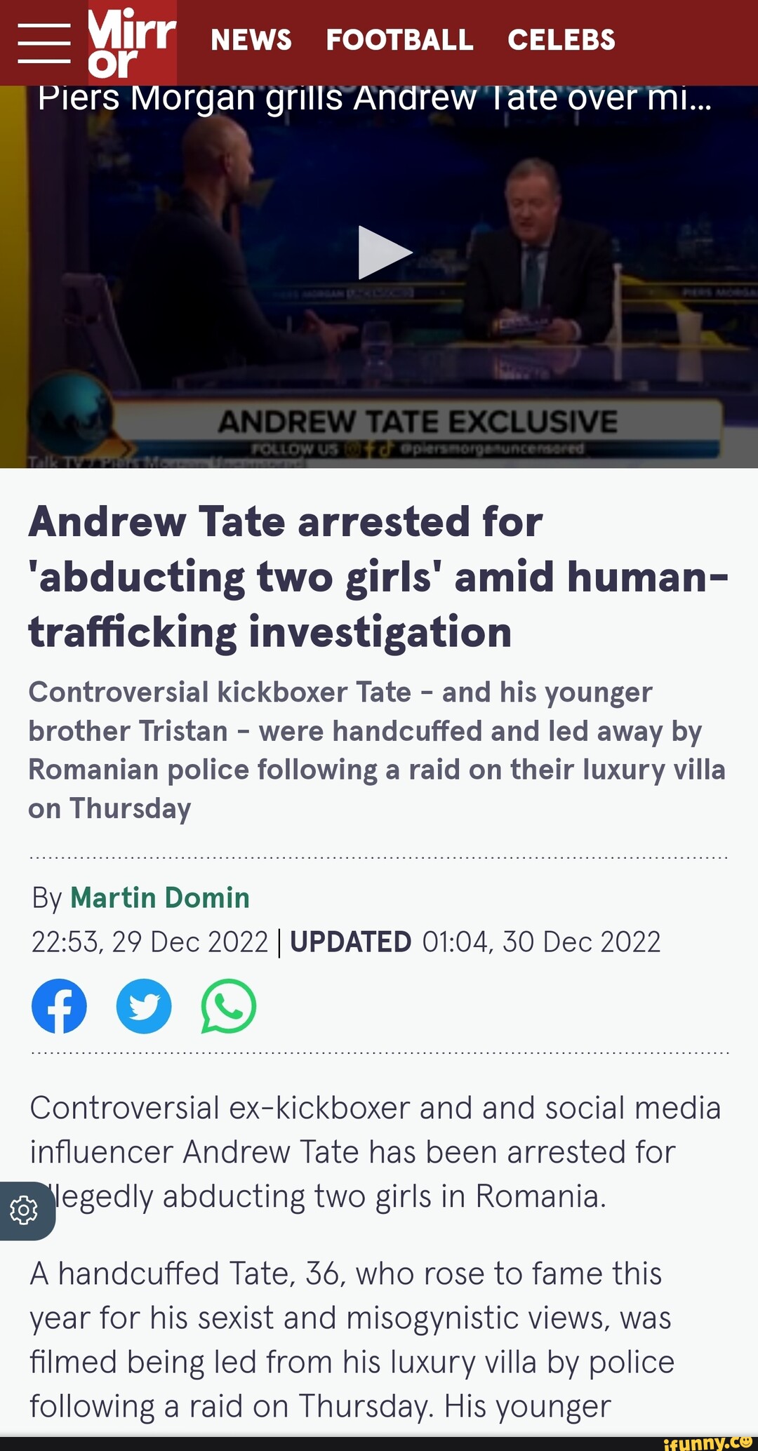 NEWS FOOTBALL CELEBS Piers Morgan grills Andrew late over mi... Andrew ...