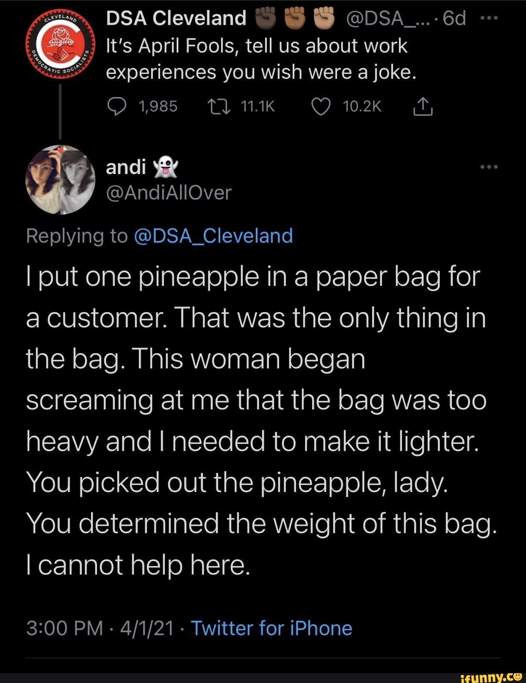 DSA Cleveland & @ @DSA_...-6d It's April Fools, tell us about work ...