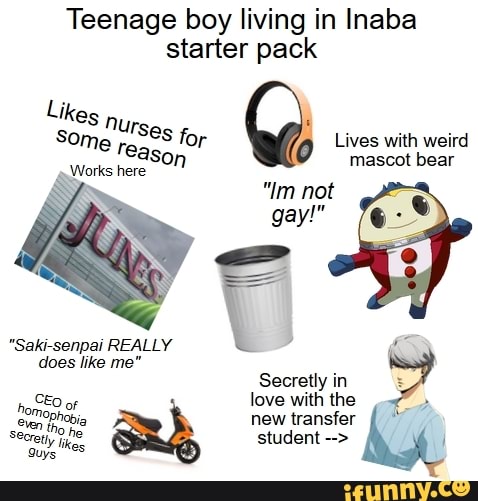 Teenage boy living in Inaba starter pack Lives with weird mascot bear ...