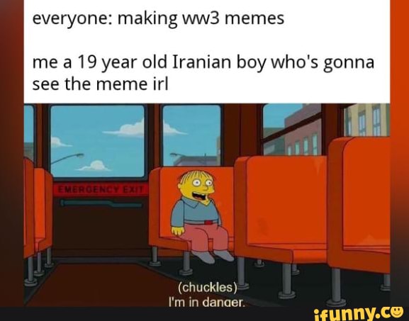 Everyone: making memes me 19 year old Iranian boy who's gonna see the ...