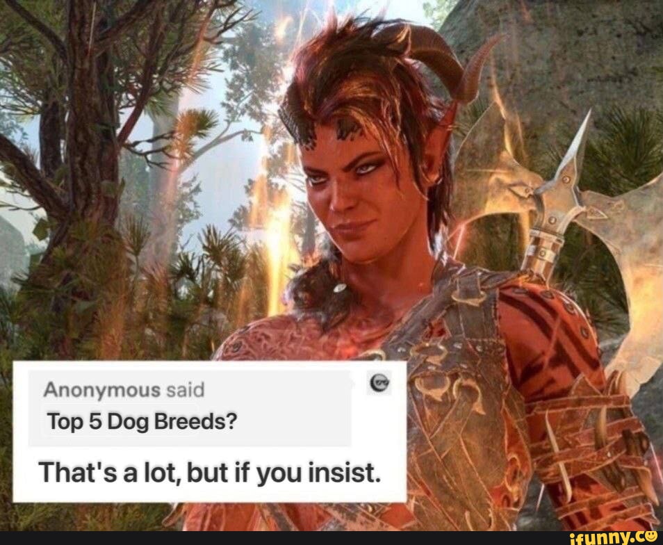 Anonymous said Top 5 Dog Breeds? That's a lot, but if you insist. - iFunny