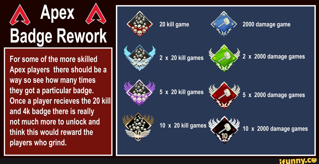 Apex 20 kil game 2000 damage game Badge Rework I For some of the more ...