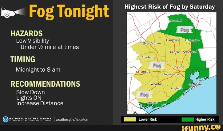 Me Fog Tonight HAZARDS Low Visibility Under mile at times TIMING ...