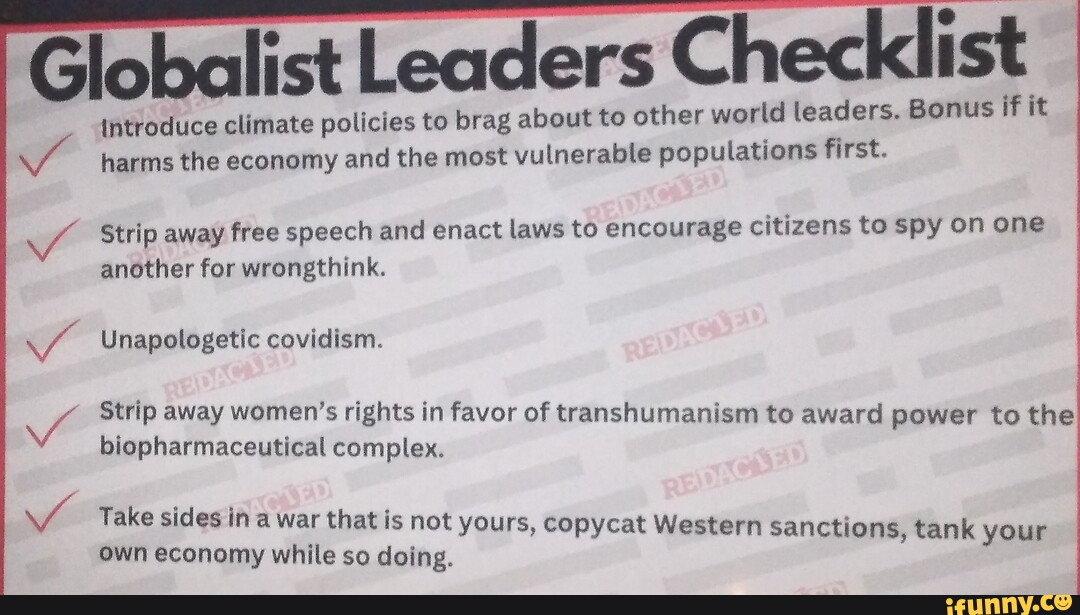 Globalist Lea ders Checklist introduce climate policies to brag about ...