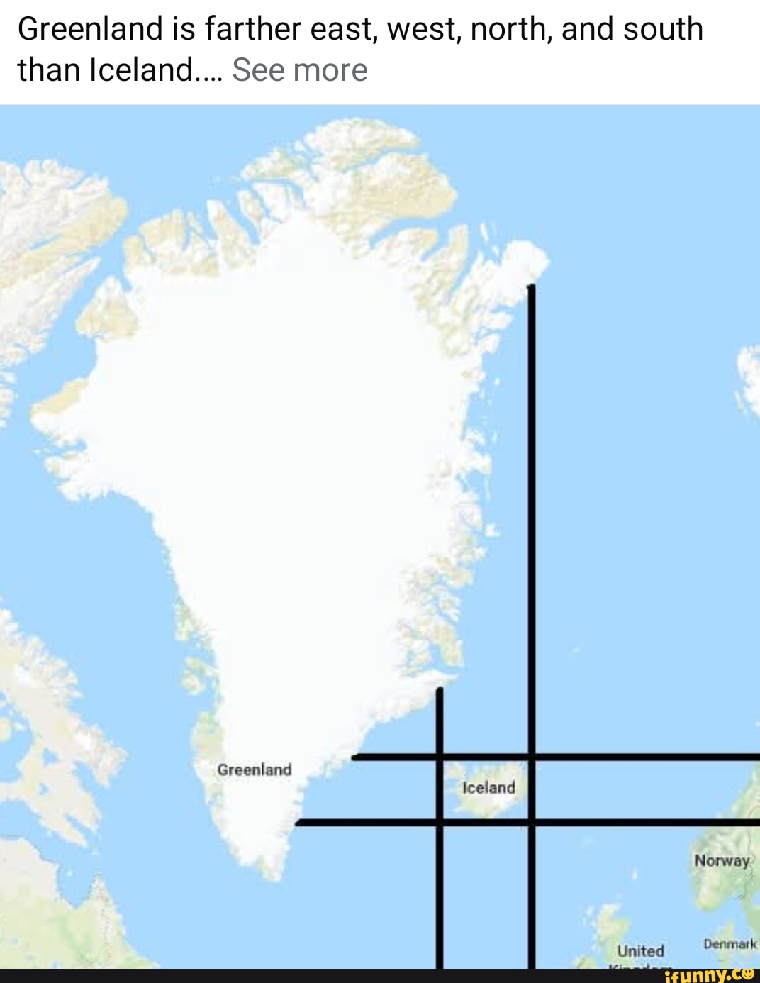 Greenland is farther east, west, north, and south than Iceland.... See ...