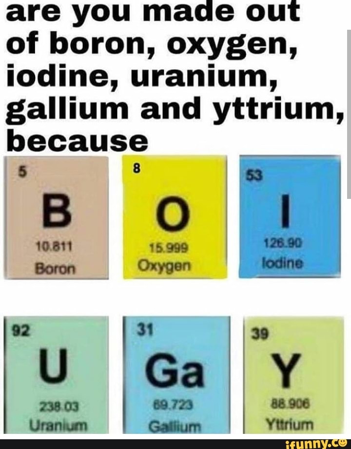 Are you made out of boron, oxygen, iodine, uranium, gallium and yttrium ...