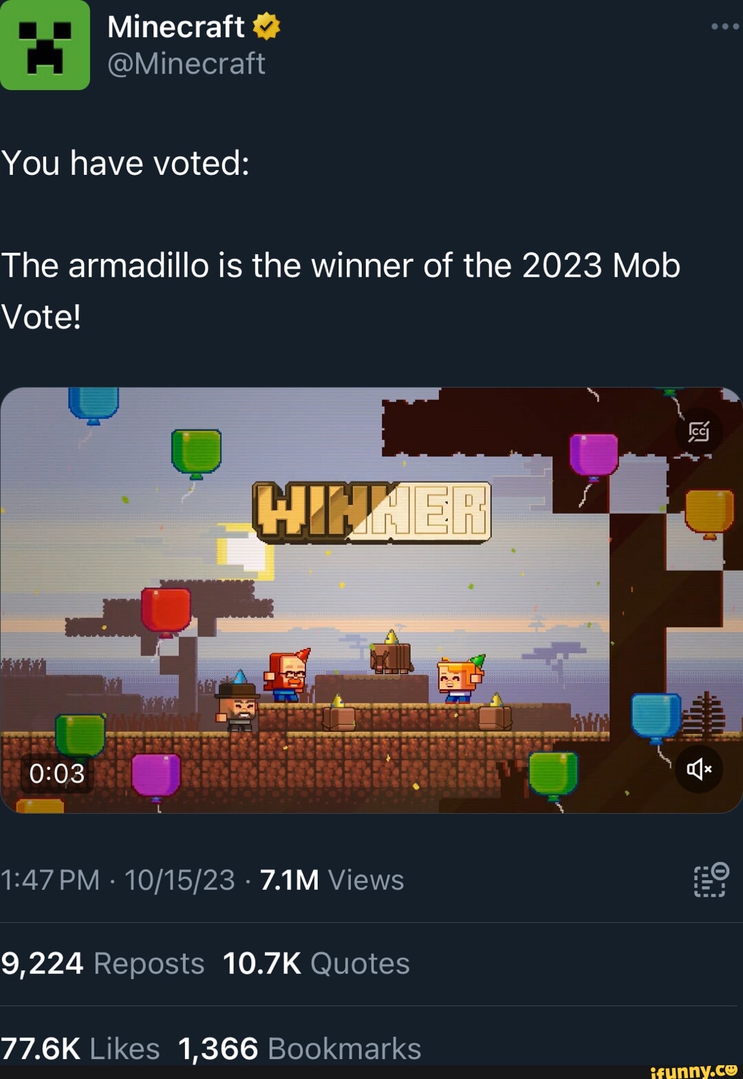 I Minecraft @Minecraft You have voted: The armadillo is the winner of ...