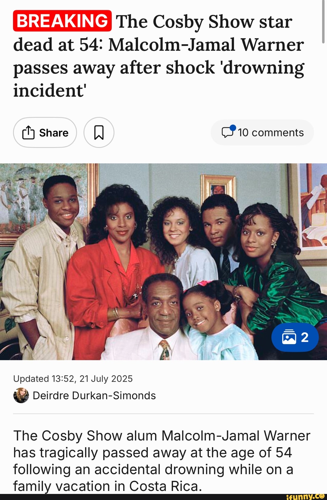 The Cosby Show star dead at 54: Malcolm-Jamal Warner passes away after shock 'drowning incident ...