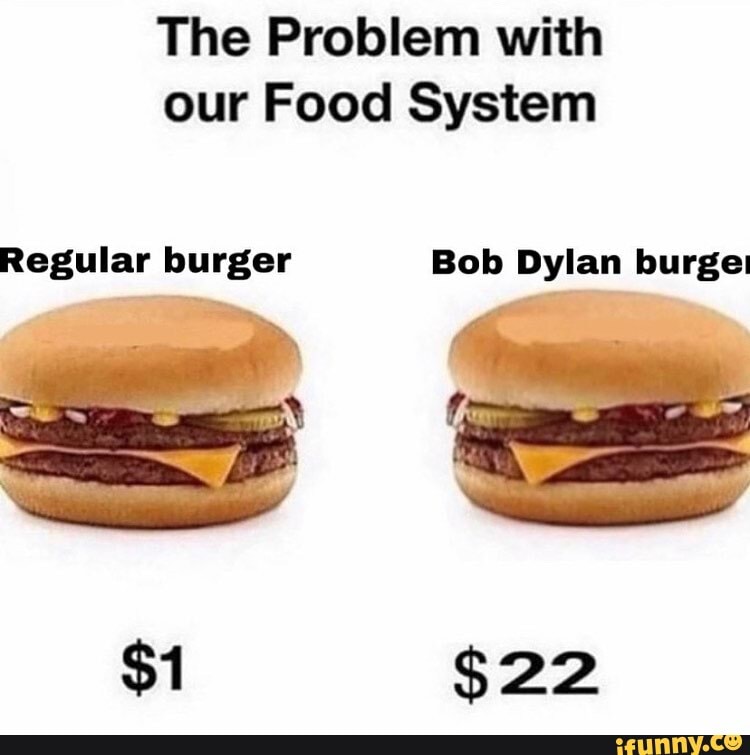 The Problem with our Food System Regular burger Bob Dylan burge $1 $22 ...