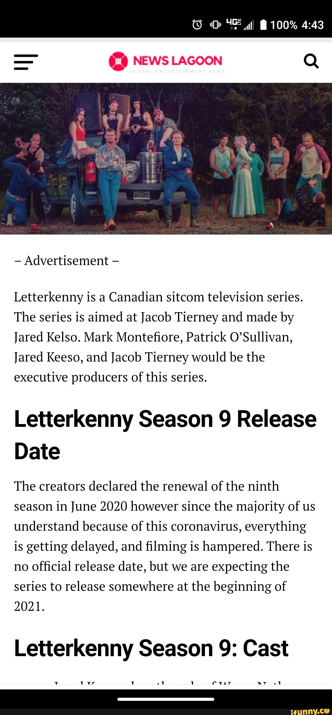 100% NEWS LAGOON Q GLOBAL ENTERTAINMEMT NEWS Advertisement Letterkenny ...