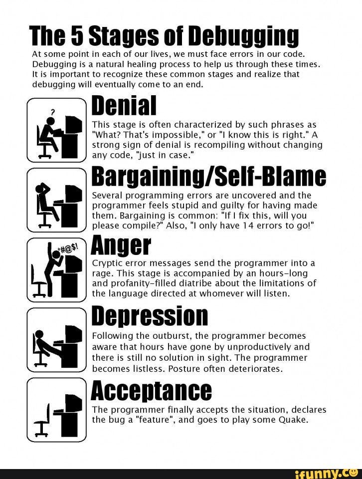 The 5 Stages of Debugging At some point in each of our lives, we must ...
