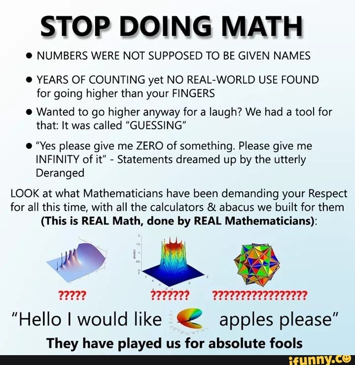STOP DOING MATH NUMBERS WERE NOT SUPPOSED TO BE GIVEN NAMES YEARS OF ...