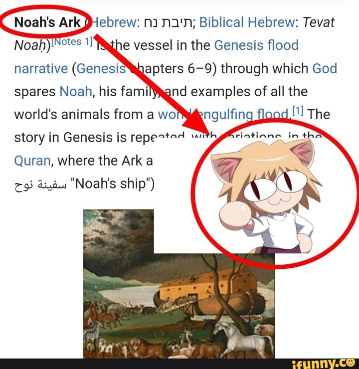 Noah's ArkJHebrew: ni na'n; Biblical Hebrew: Tevat Rthe vessel in the ...