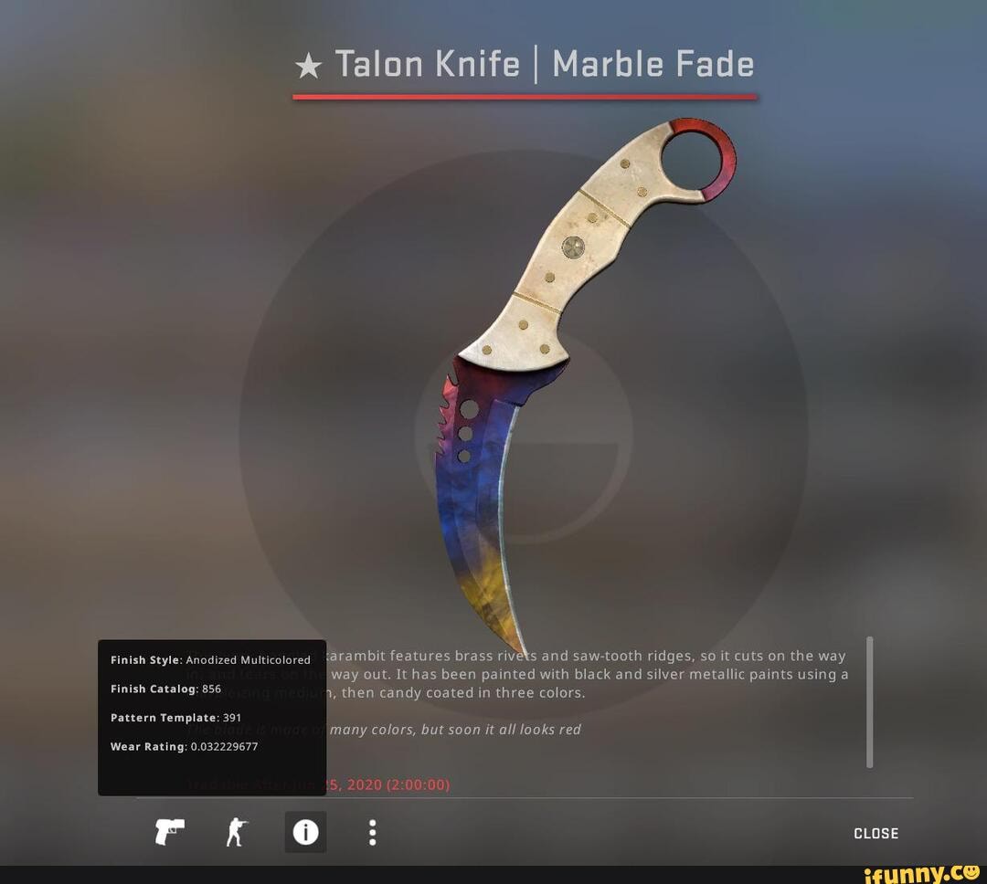 * Talon Knife I Marble Fade tarambit features brass rivets and saw ...