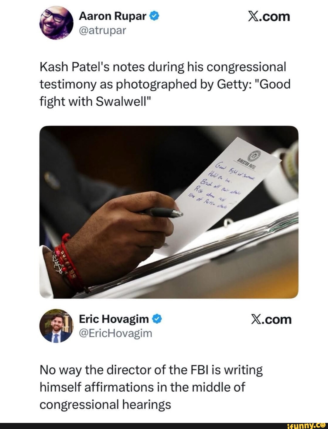 Aaron Rupar @ X.com @atrupar Kash Patel's notes during his ...