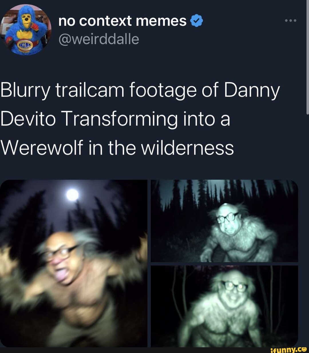 No context memes Blurry trailcam footage of Danny Devito Transforming ...