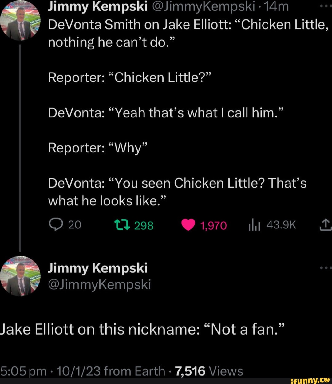 Jimmy Kempski @JimmyKempski DeVonta Smith on Jake Elliott: "Chicken ...