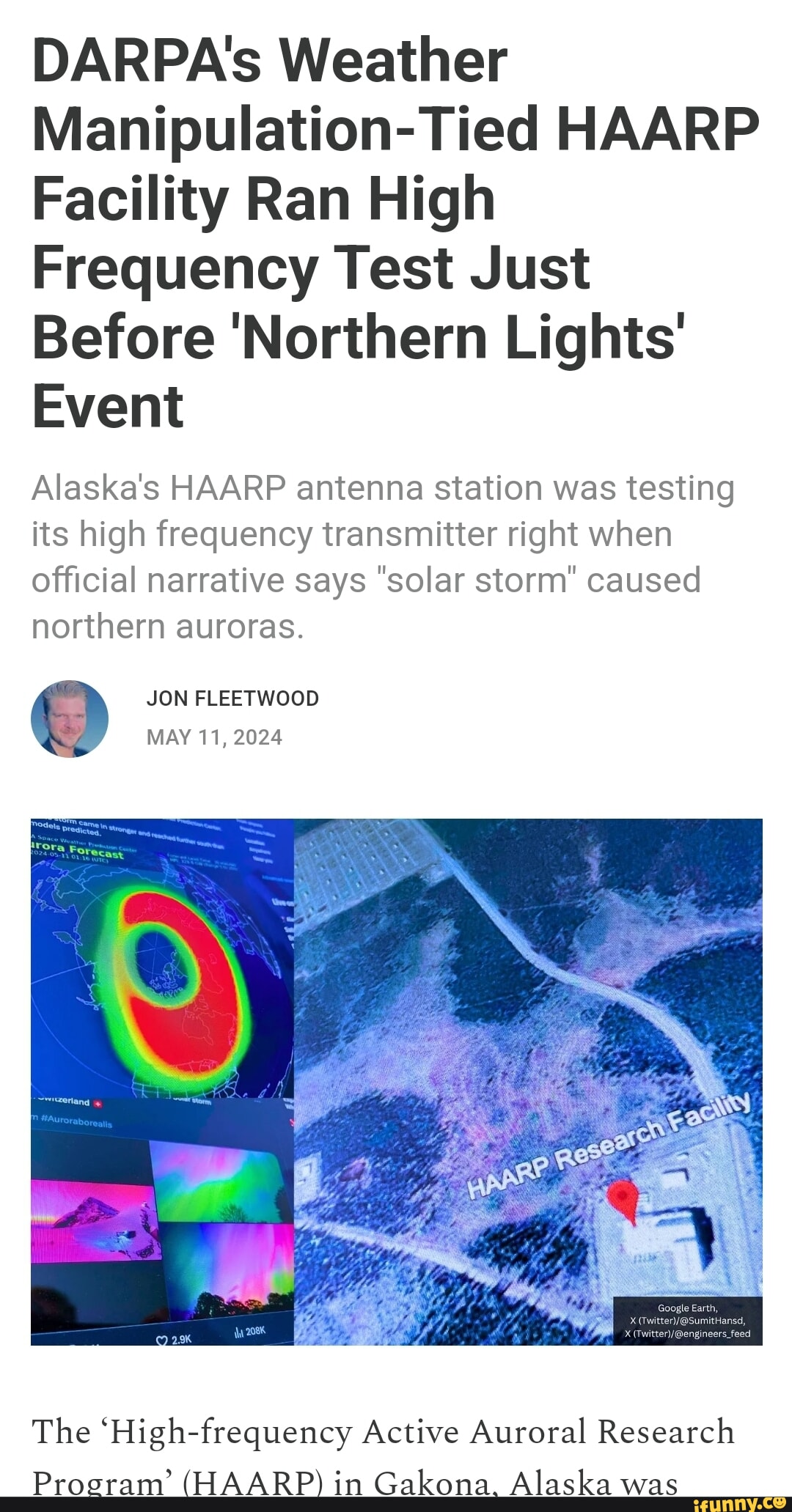 DARPA's Weather Manipulation- Tied HAARP Facility Ran High Frequency ...