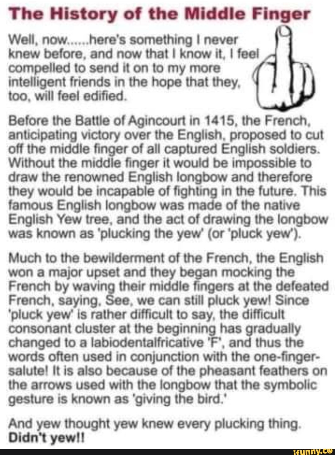 The History of the Middle Finger Well, now......here's something I ...