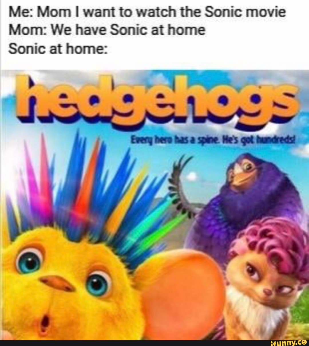 Me: Mom I want to watch the Sonic movie Mom: We have Sonic at home ...