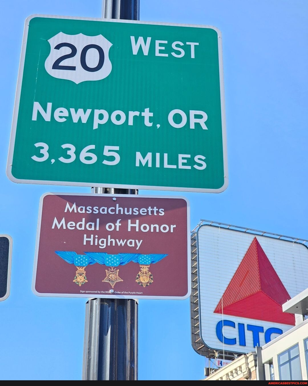 Kenmore Square has a sign marking the eastern end of Route 20, the ...