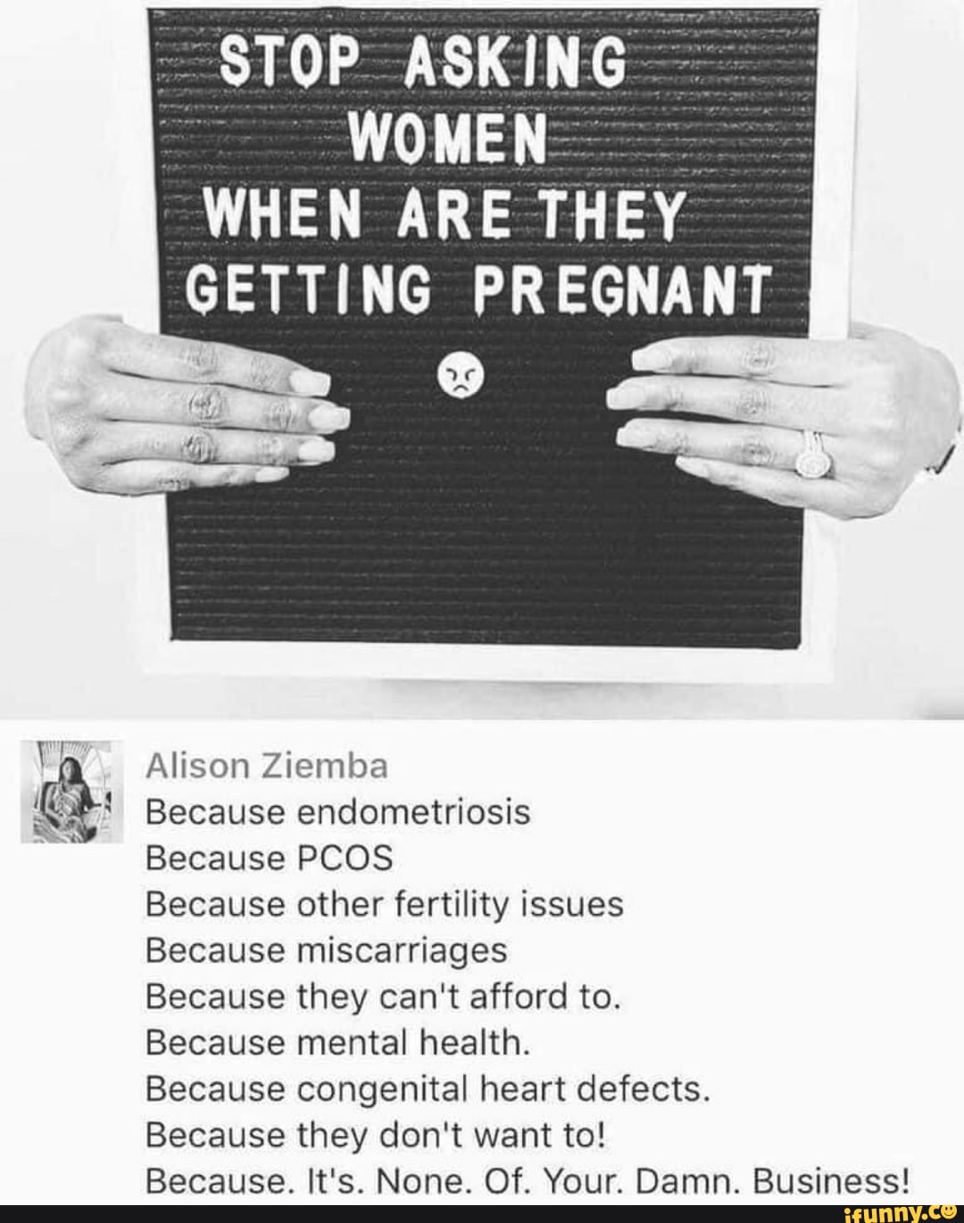 WOMEN WHEN ARE THEY ETTING PREGNANT I Alison Ziemba Because ...