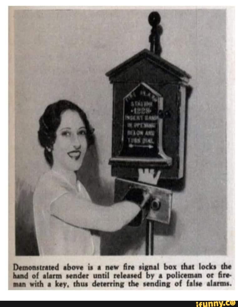 Demonstrated above is new fire signal box that locks the hand of alarm ...
