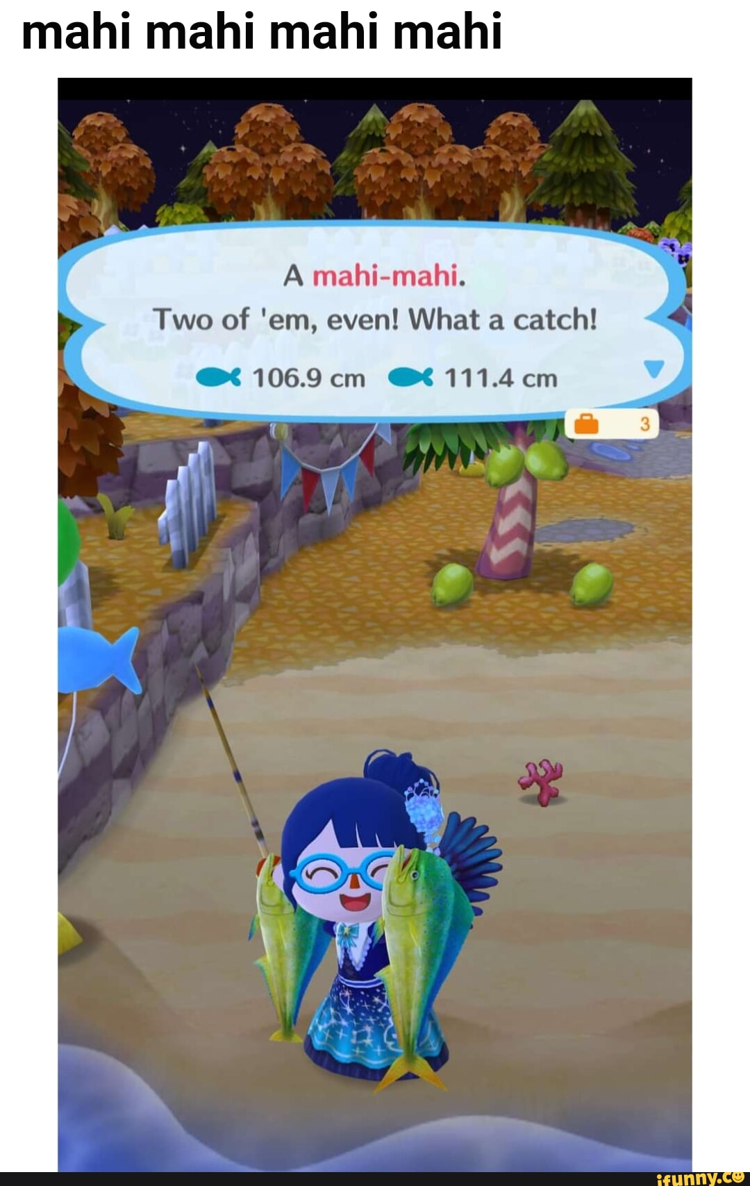 Mahi mahi mahi mahi mahi-mahi. Two of 'em, even! What a catch! 106.9cm ...
