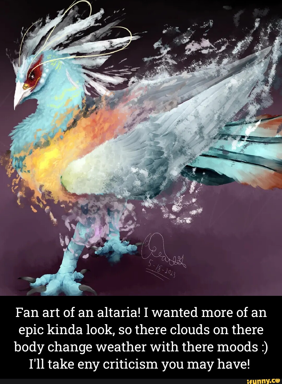 Fan art of an altaria! I wanted more of an epic kinda look, so there ...