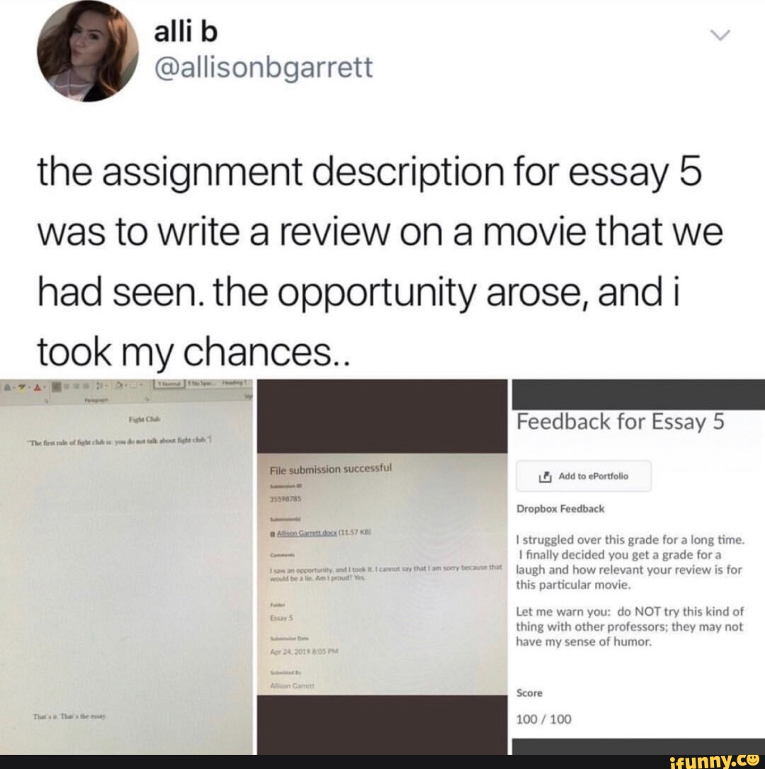 The assignment description for essay 5 was to write a review on a movie ... The assignment description for essay 5 was to write a review on a movie ...