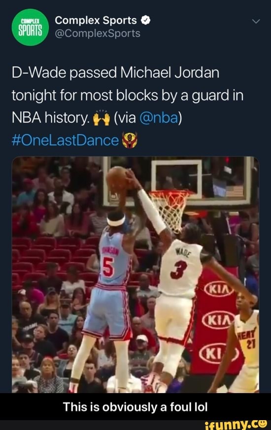 D-Wade passed Michael Jordan tonight for most blocks by a guard in NBA ...