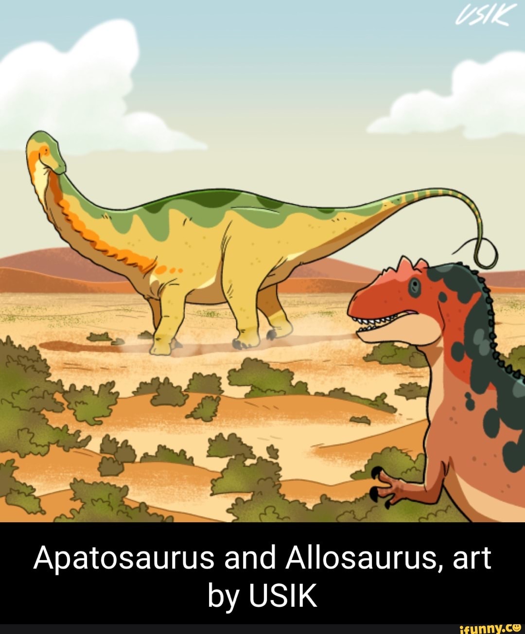 Apatosaurus and Allosaurus, art by USIK - iFunny