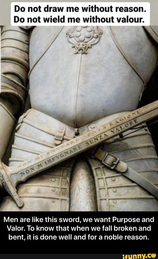 Do not draw me without reason. Do not wield me without valour. Men are ...