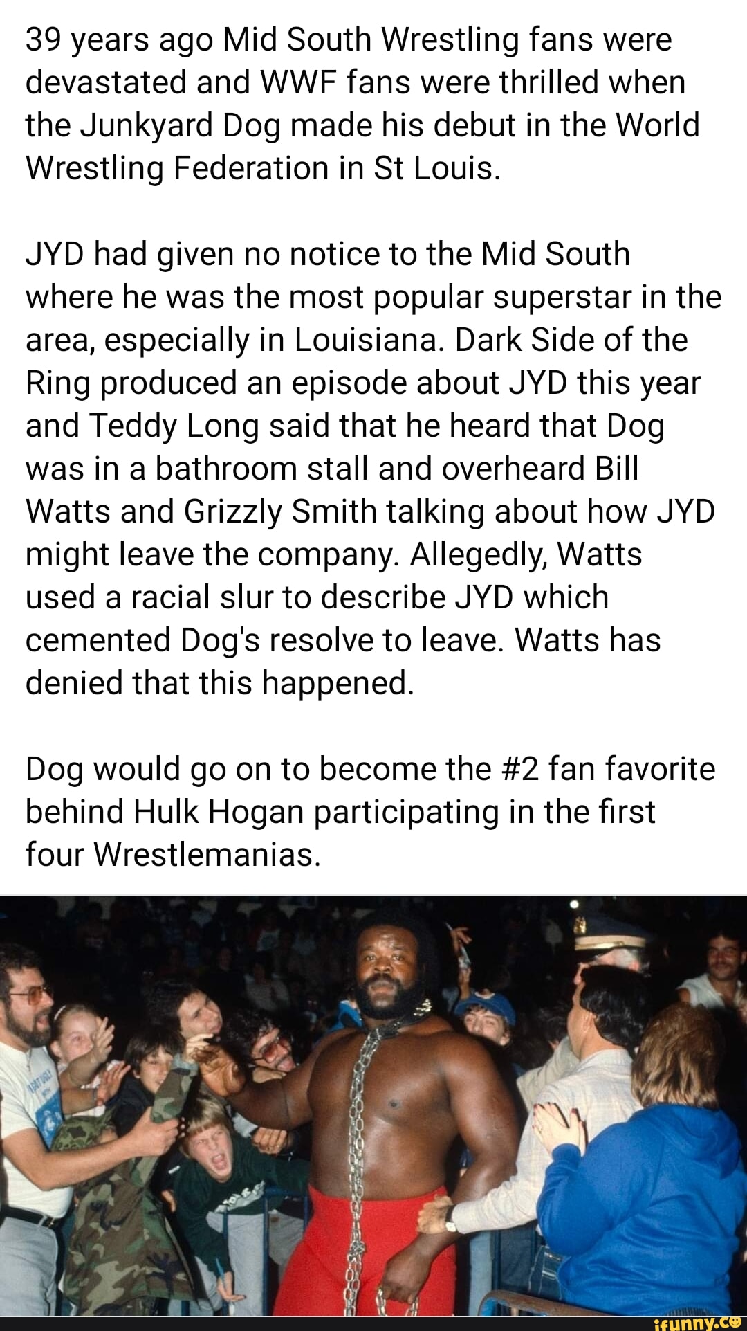39 years ago Mid South Wrestling fans were devastated and WWF fans were ...