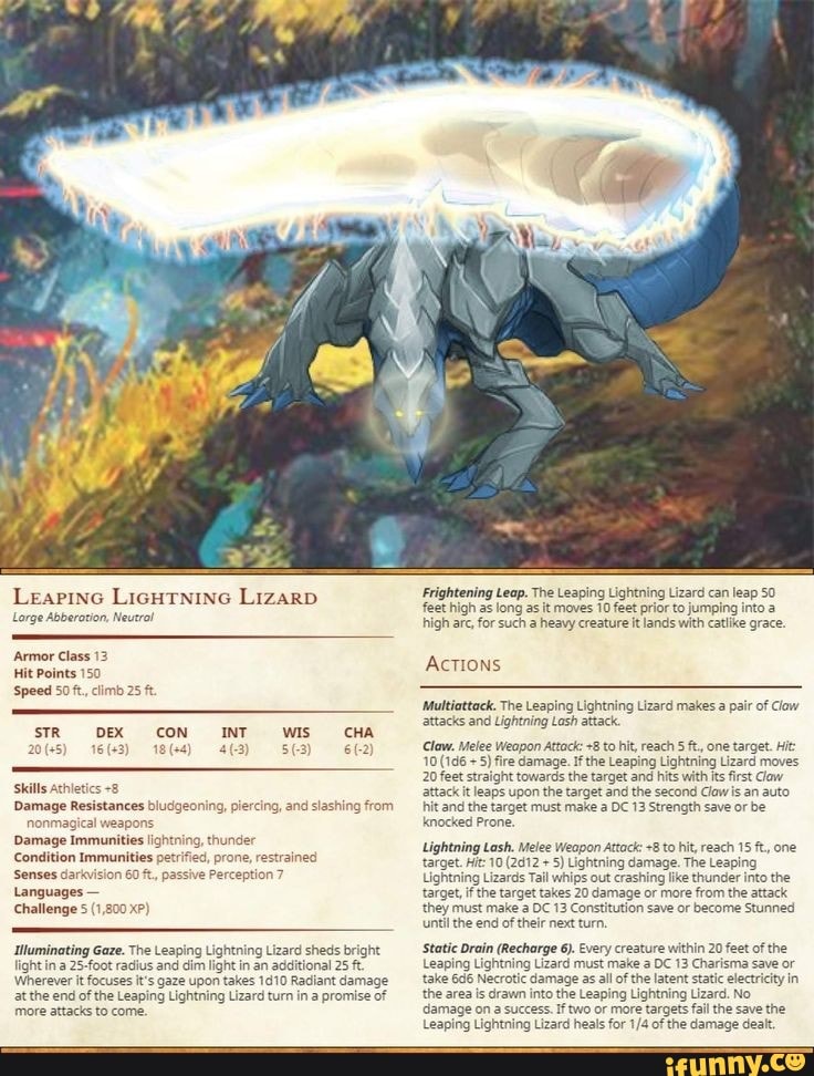 LeapinG LiGHTNING LizarD Large Abberotion, Neutral 'Armor Clas: Hit ...