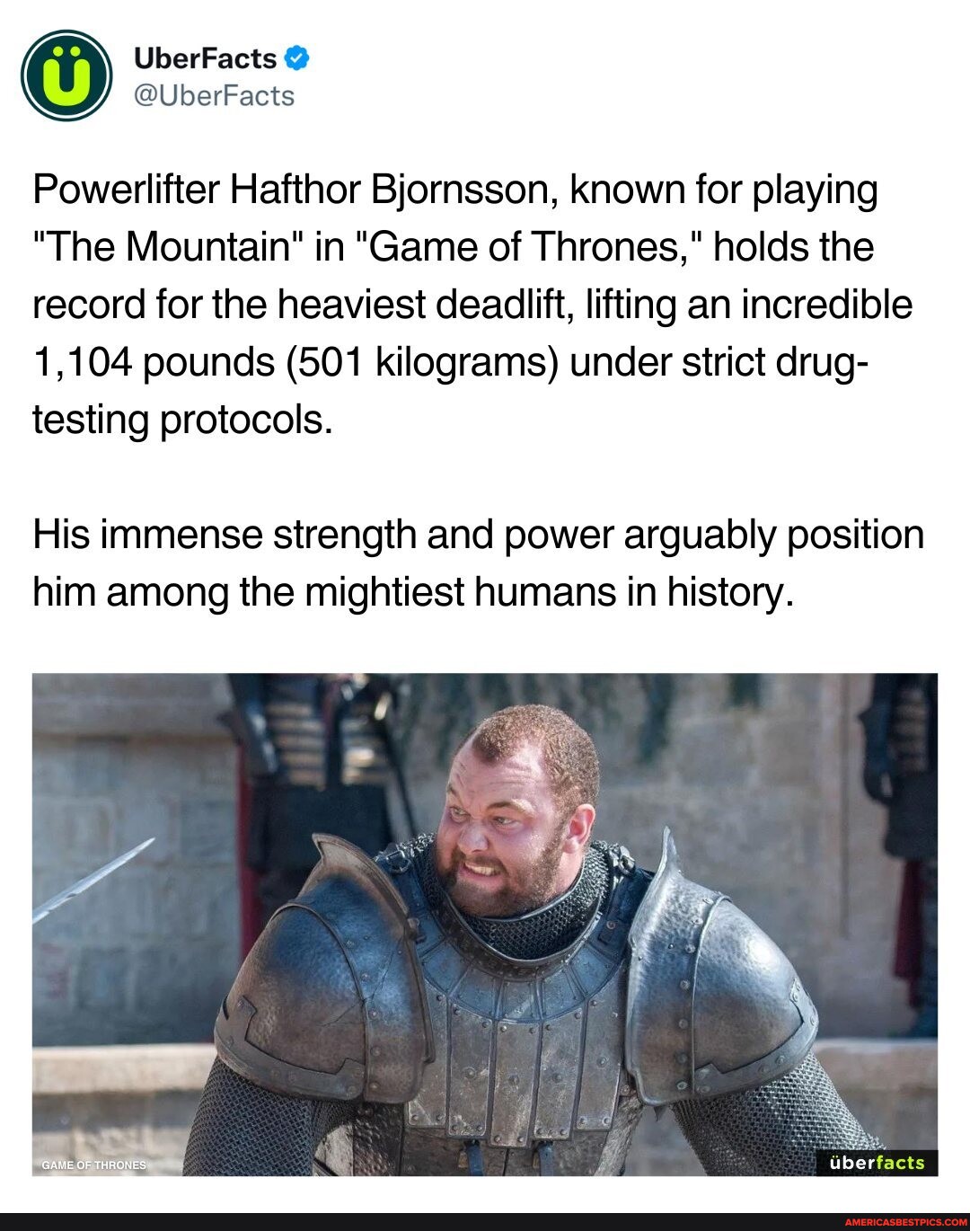 N/A - UberFacts @UberFacts Powerlifter Hafthor Bjornsson, known for ...