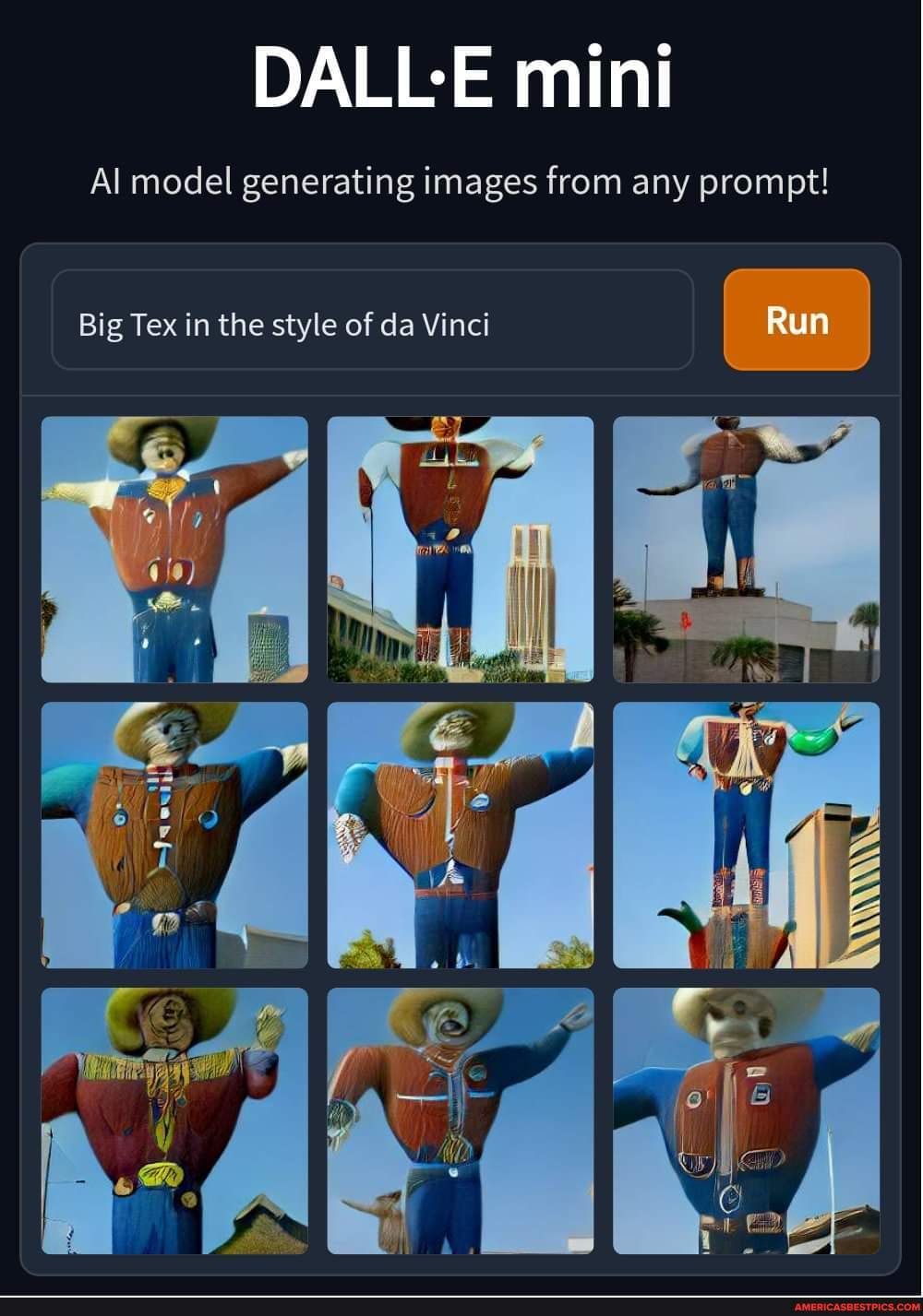 Pick your AI Generated Big Tex - mini Al model generating images from ...