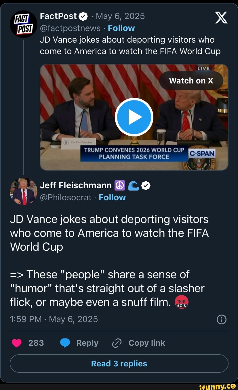 FactPost @ May 6, 2025 XX @factpostnews Follow JD Vance jokes about ...