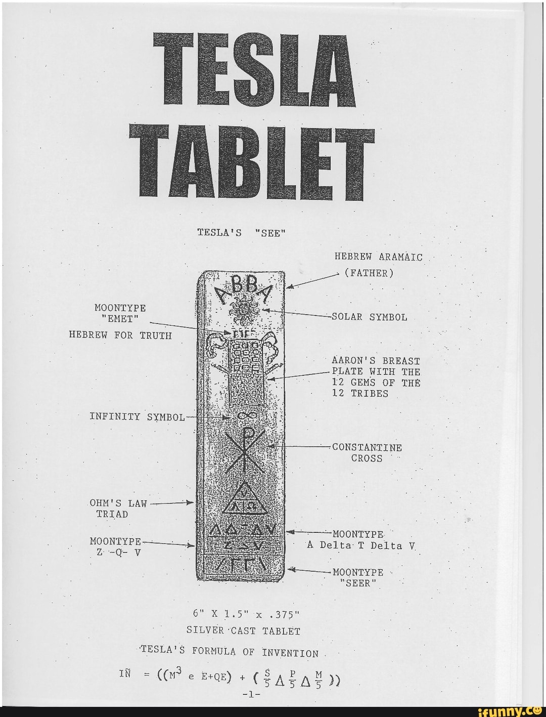 TESLA TABLET TESLA'S "SEE" HEBREW ARAMAIC (FATHER) SOLAR SYMBOL ...