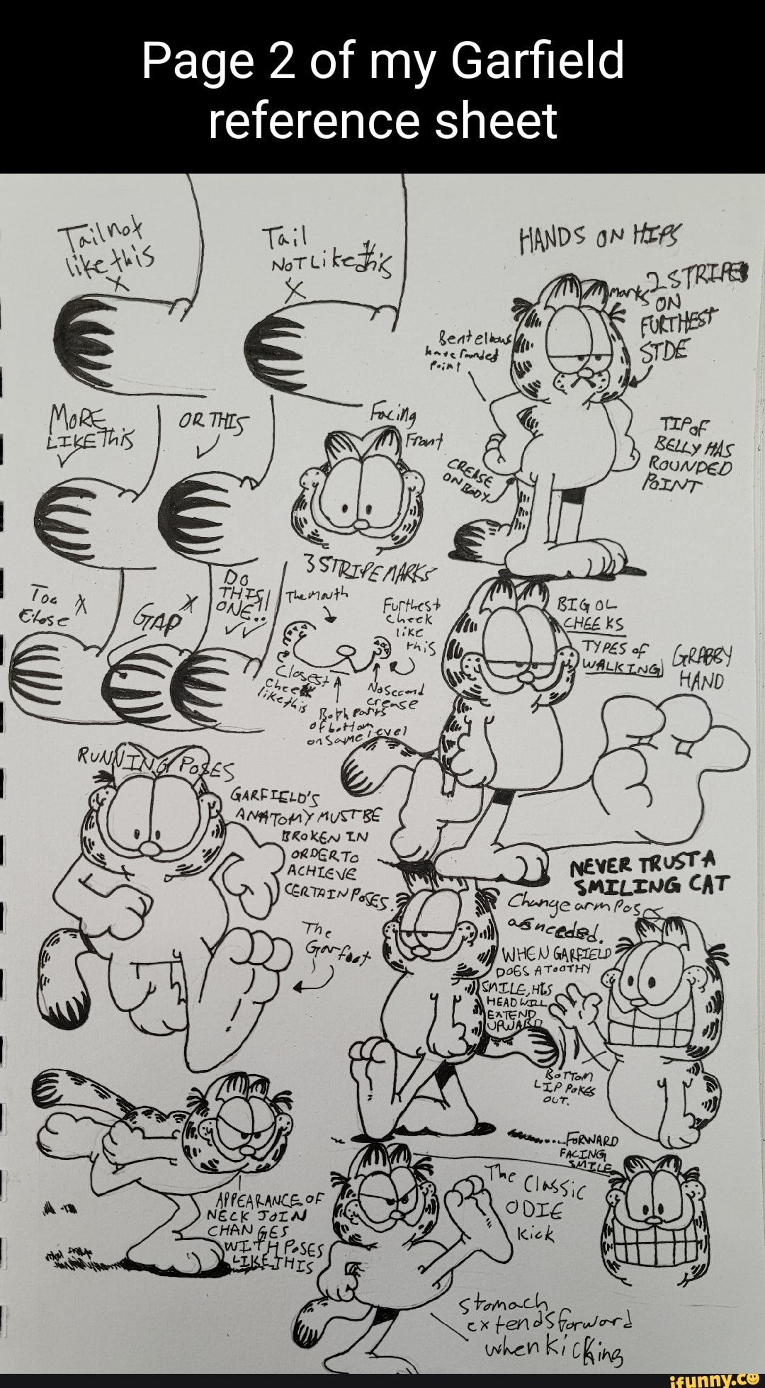 Page 2 of my Garfield reference sheet all NoT HANDS om GARE AMAT oMY ...