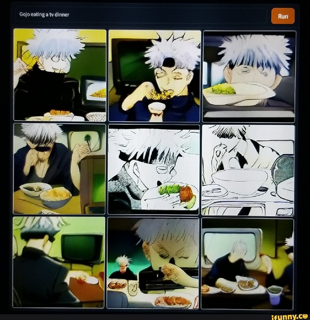 Gojo eating a tv dinner - iFunny