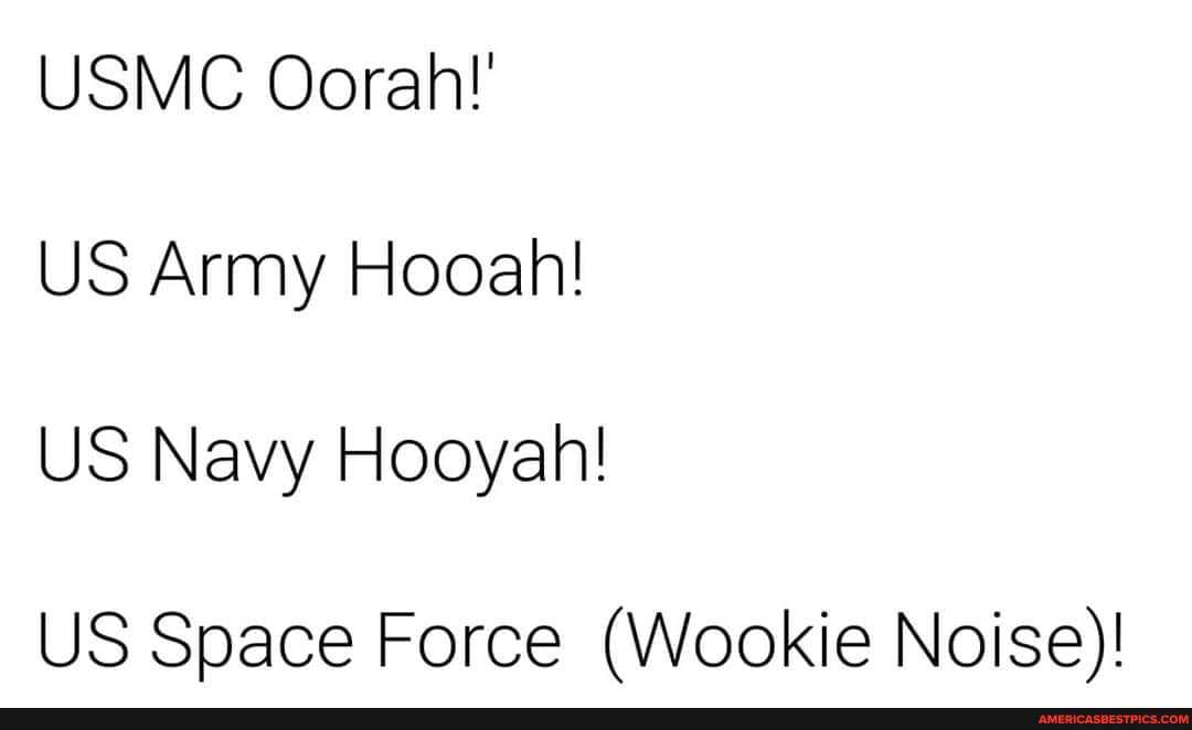 USMC Oorah!' US Army Hooah! US Navy Hooyah! US Space Force (Wookie ...