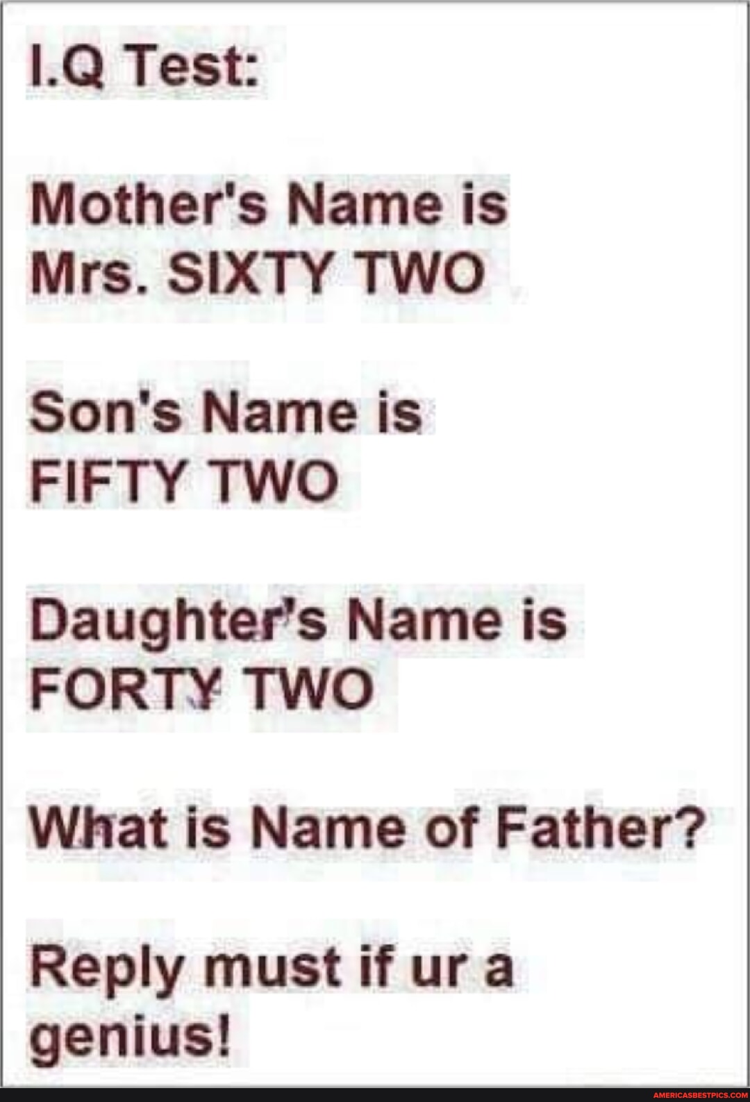 Test: Mother's Name is Mrs. SIXTY TWO Son's Name is FIFTY TWO Daughter ...