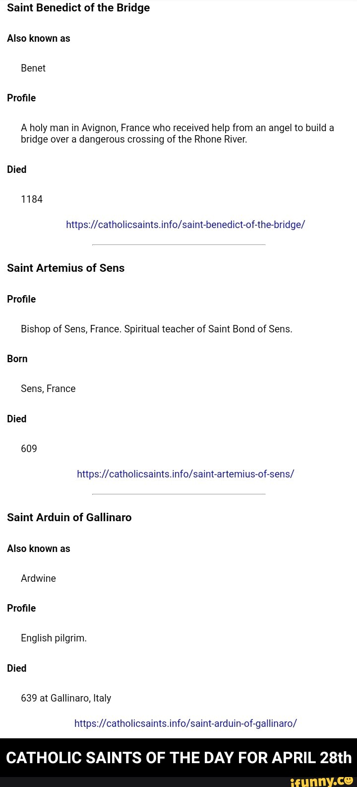 Saint Benedict of the Bridge Also known as Benet Profile A holy man in ...